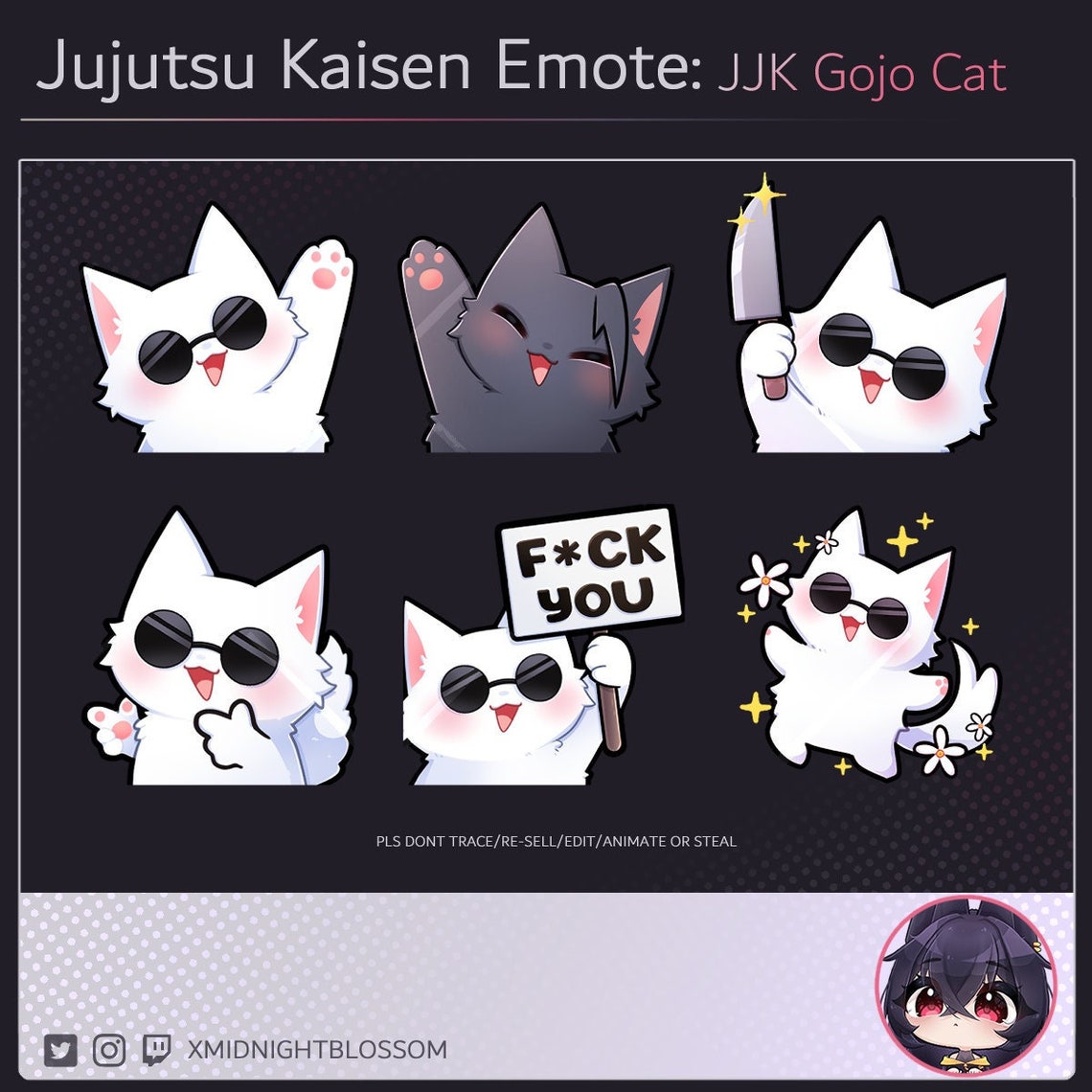 6 Cute Go Jo Ge to Cat Emote Set Bundle "jjk" | Twitch Discord Emotes ...