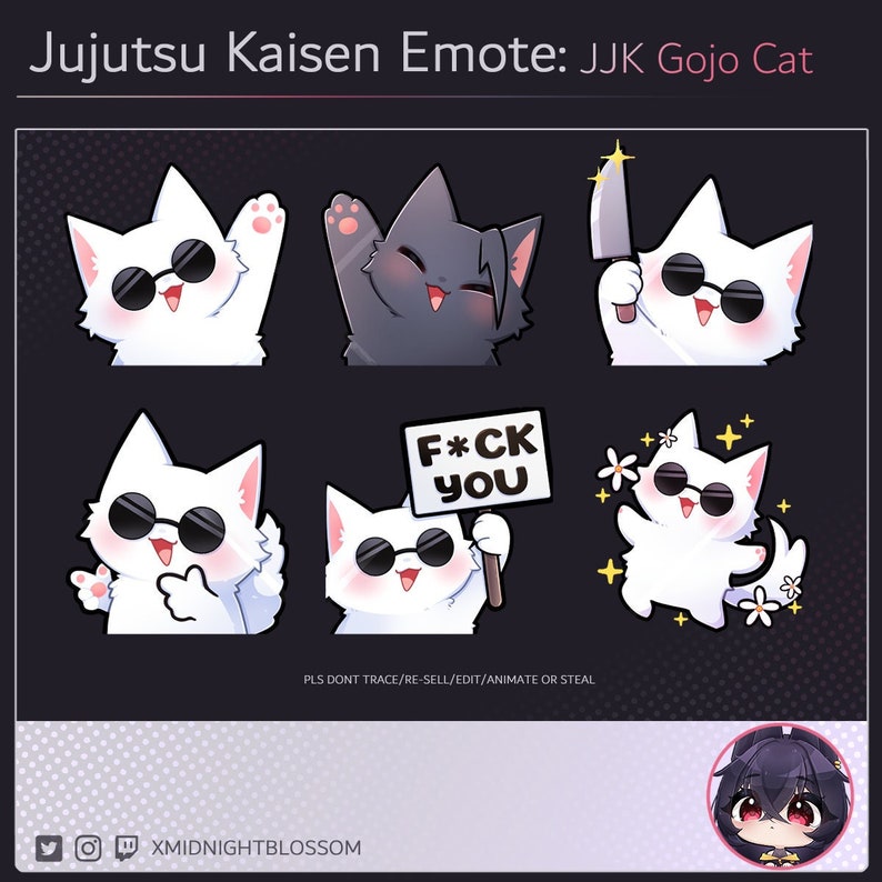 6 Cute Go Jo Ge to Cat Emote Set Bundle "jjk" | Twitch Discord Emotes ...