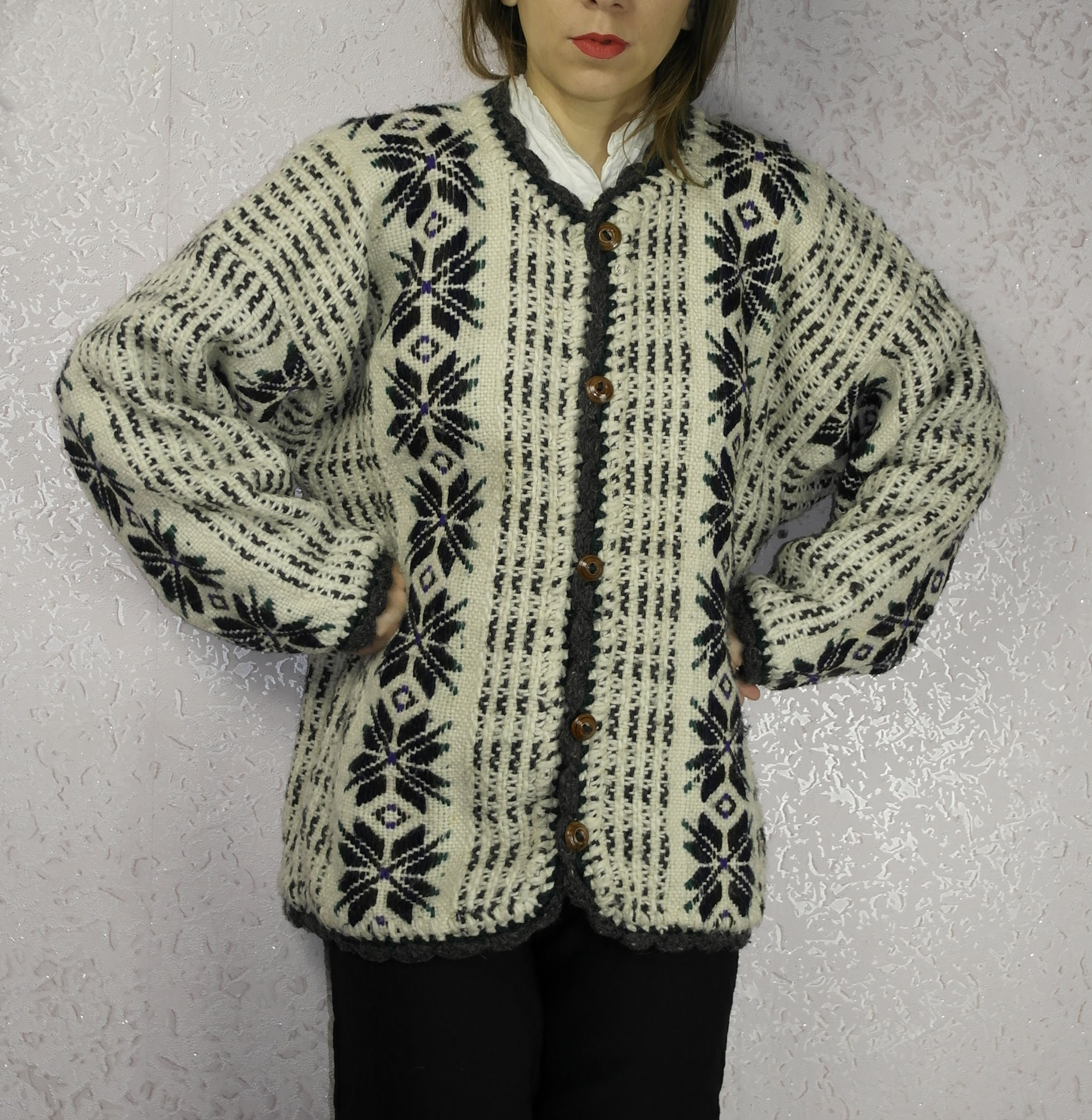 Vintage Folk Wool Sweater South America Aztec Ecuador Cardigan Jacket ...