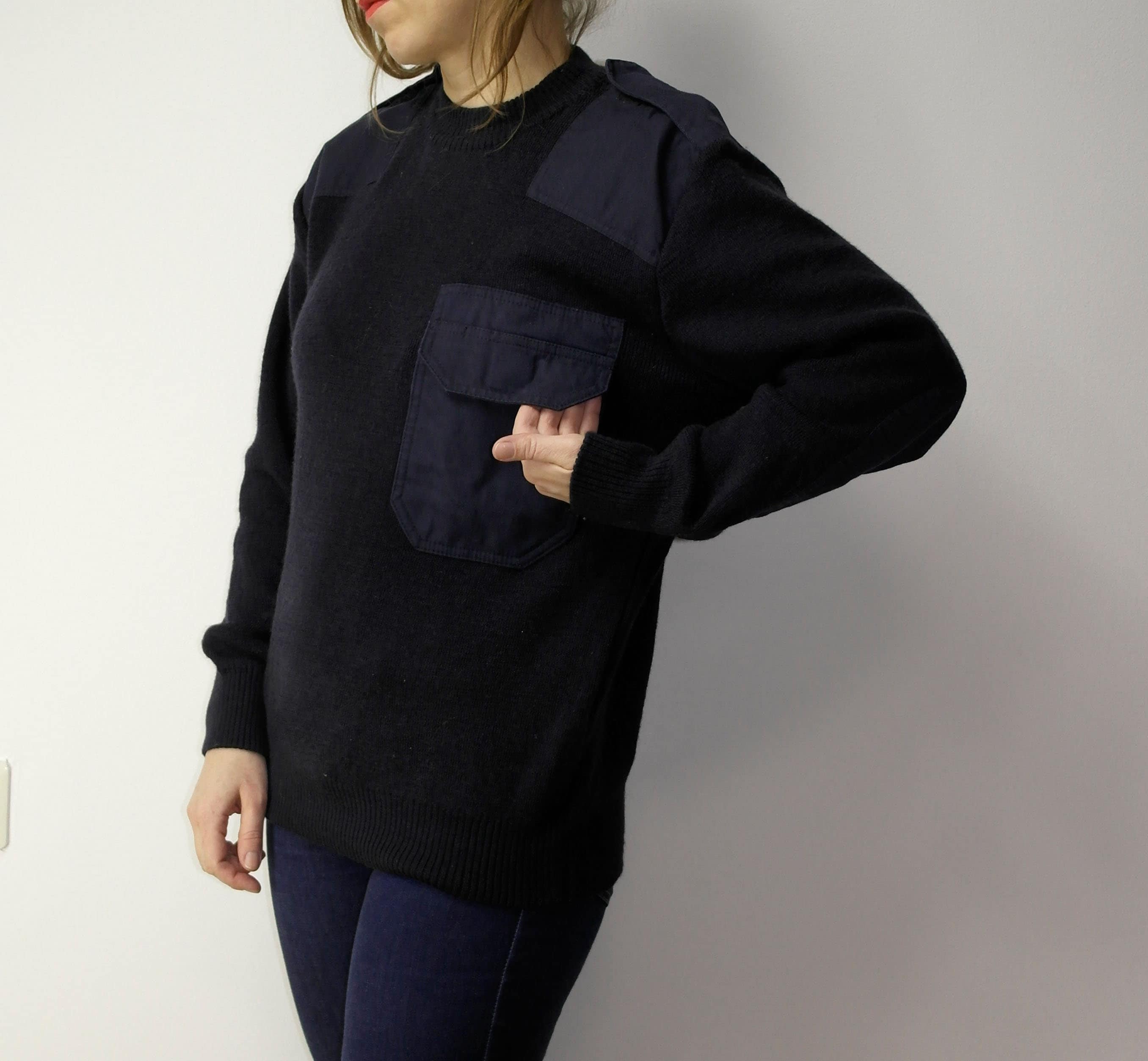 Vintage British Army Navy Blue Sweater Pure New Wool Commando Jumper ...