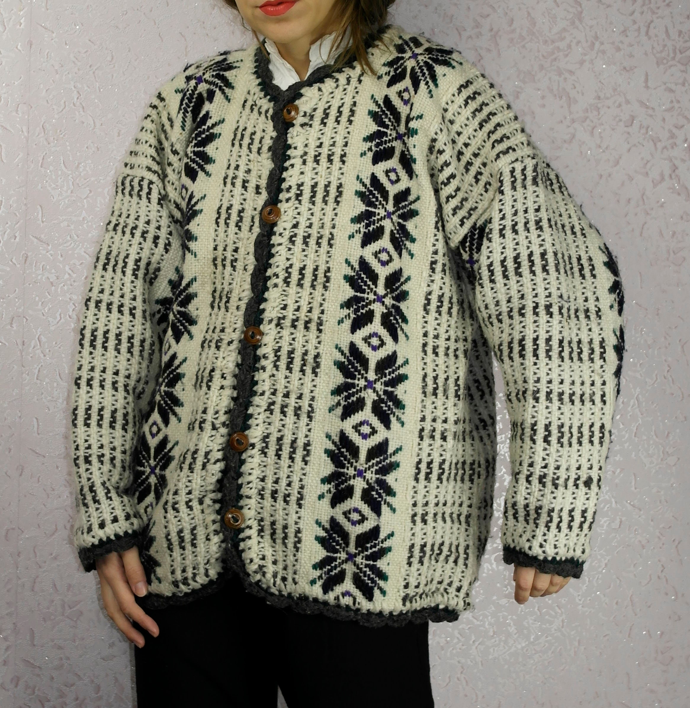 Vintage Folk Wool Sweater South America Aztec Ecuador Cardigan Jacket ...