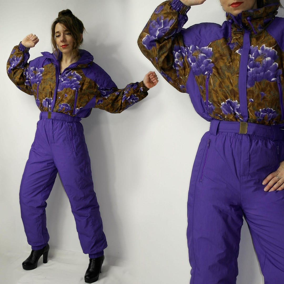80s Italian Vintage Color Block One Piece Ski Suit / Retro Snow Suit ...