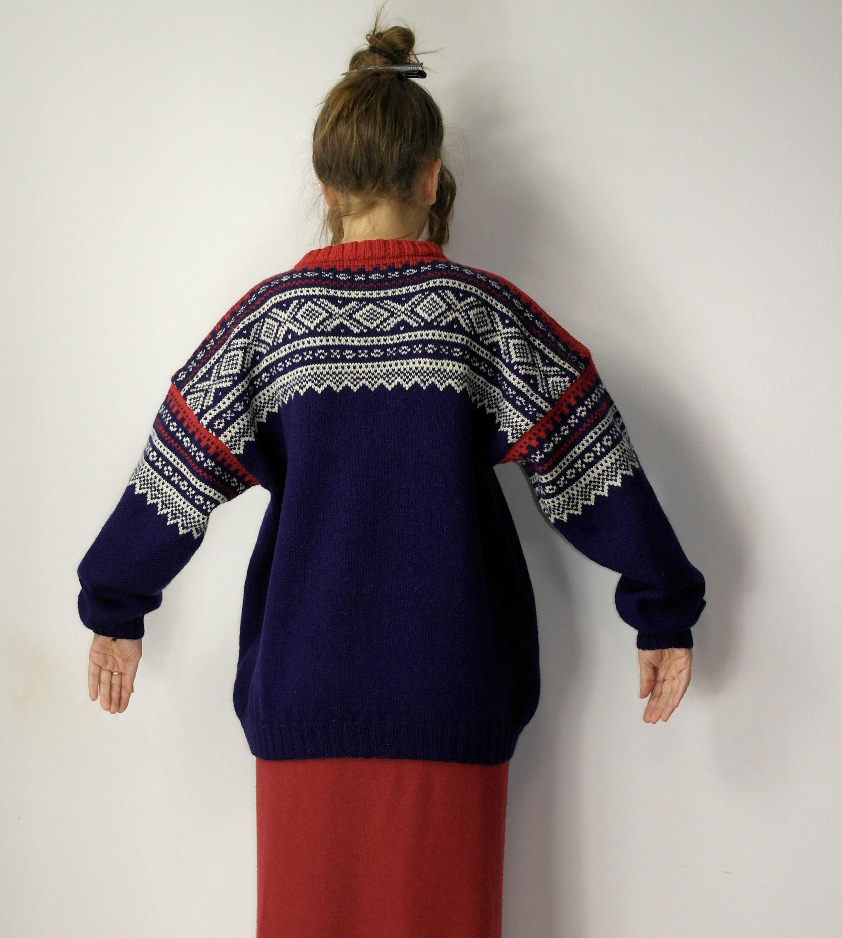 Vintage Norwegian Marius Wool Sweater – Handmade Folk Pattern Pullover ...