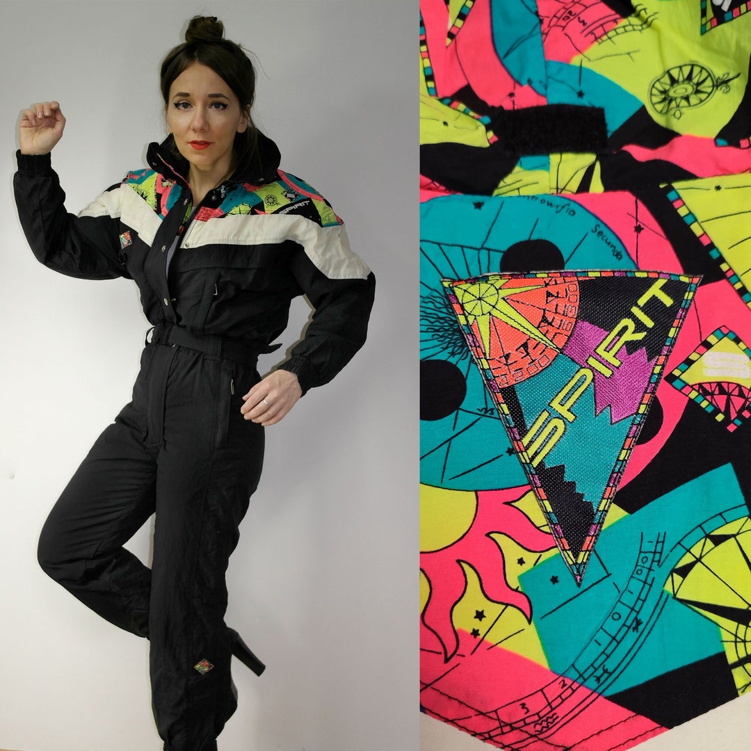 Vintage Color Block One PIECE SKI SUIT / 90S Spirit Black Snow Suit ...