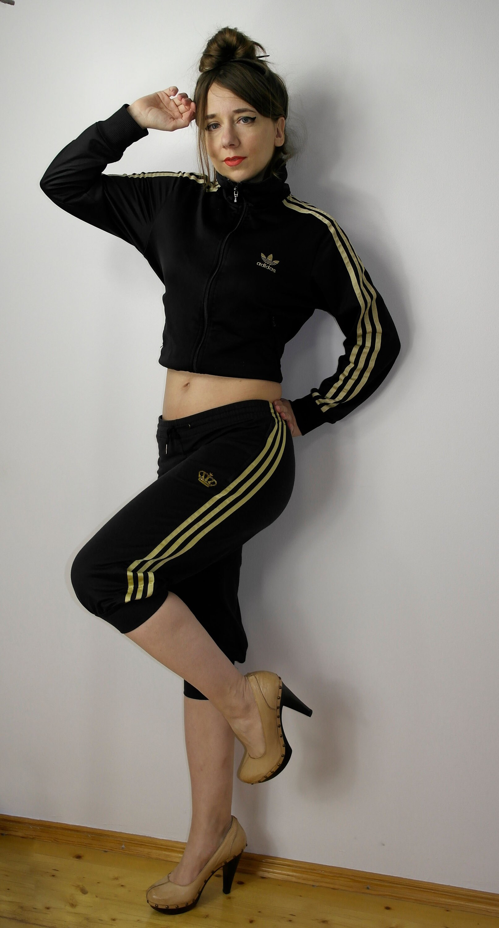 Y2K ADIDAS Respect Me 3 Stripes Capri Track Pants / Low Rise Black ...