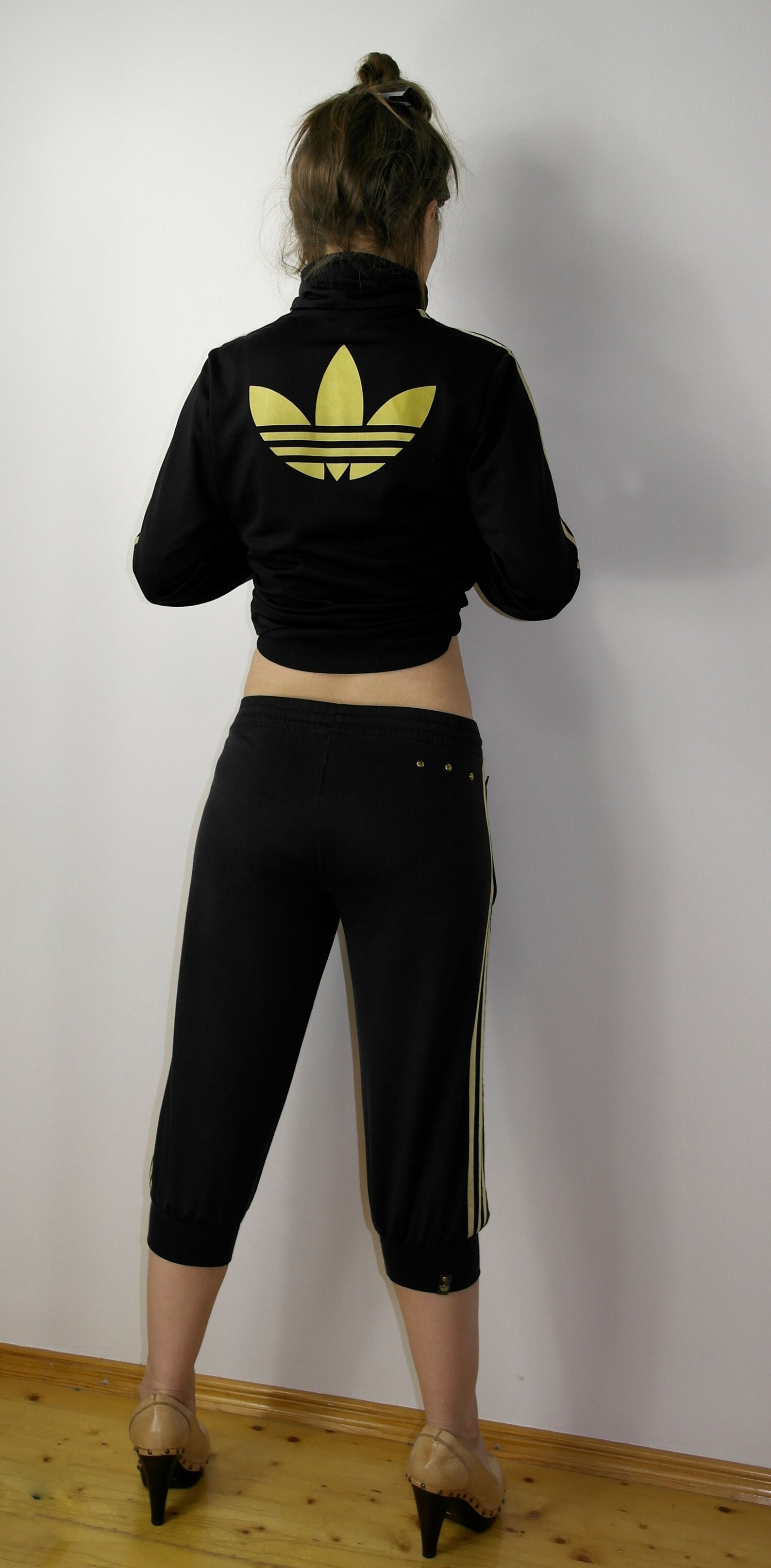 Y2K ADIDAS Respect Me 3 Stripes Capri Track Pants / Low Rise Black ...