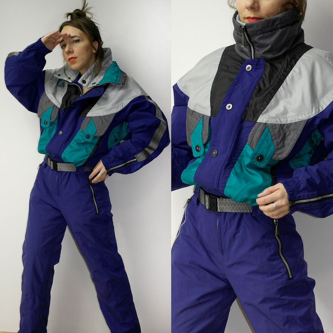 Vintage Color Block One PIECE SKI SUIT Snow Suit / Skiing Costume Retro ...