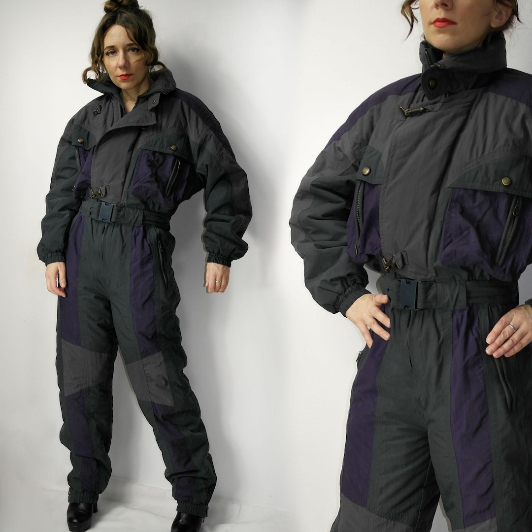 80s German Vintage Color Block One Piece Ski Suit / Retro Snow Suit ...