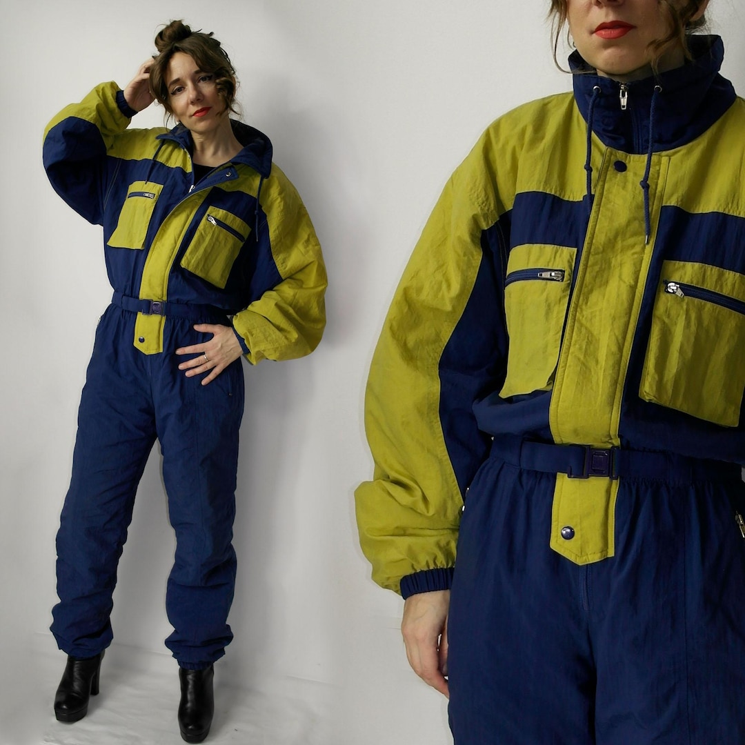 70s German Vintage Color Block One Piece Ski Suit / Retro Snow Suit ...