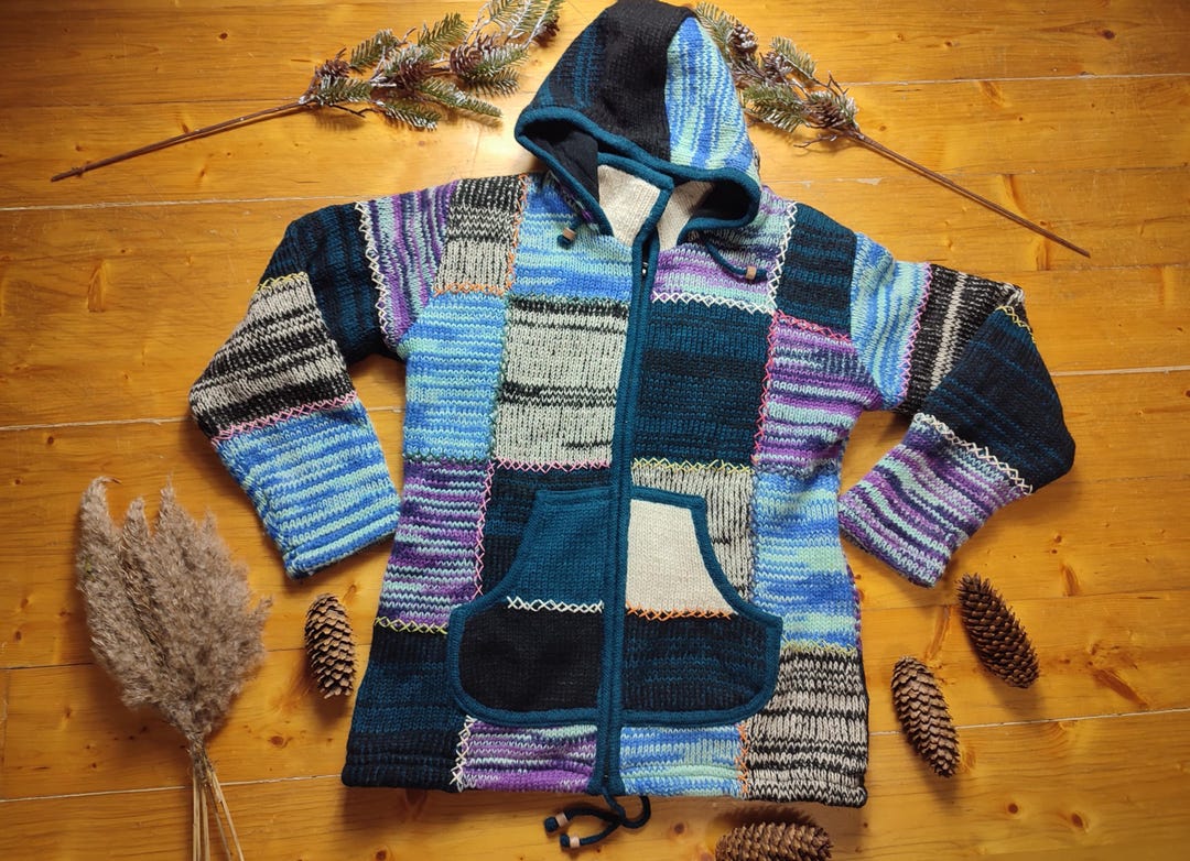 Nepalese Wool Fleece Hippie Jacket / Made in Nepal Colorful Patchwork ...