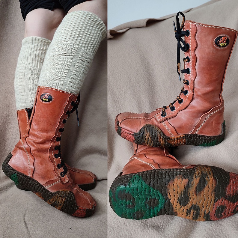 Y2K High eject Leather Boots 37 Women Lace up Cosplay Boots Hippie ...