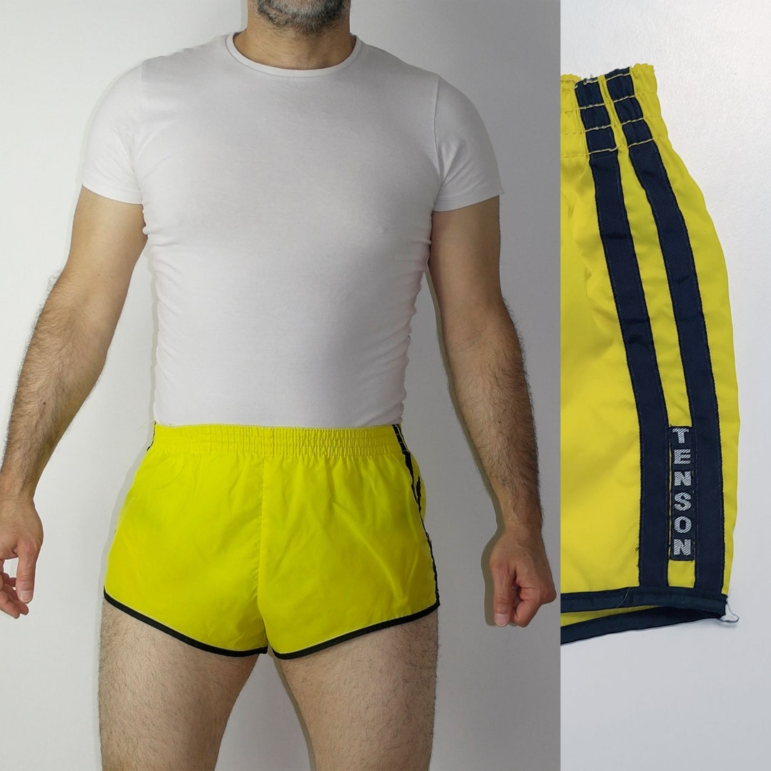 Swedish TENSON 80s Bright Yellow Running Shorts Vintage Sportswear ...