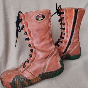 Y2K High „eject” Leather Boots 37 Women Lace up Cosplay Boots Hippie ...