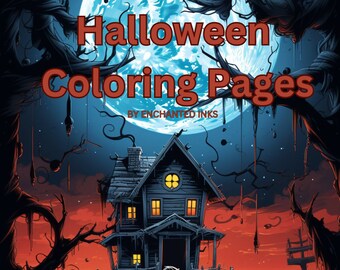 Printable Haunted House Coloring Page for Halloween Spooky Digital ...