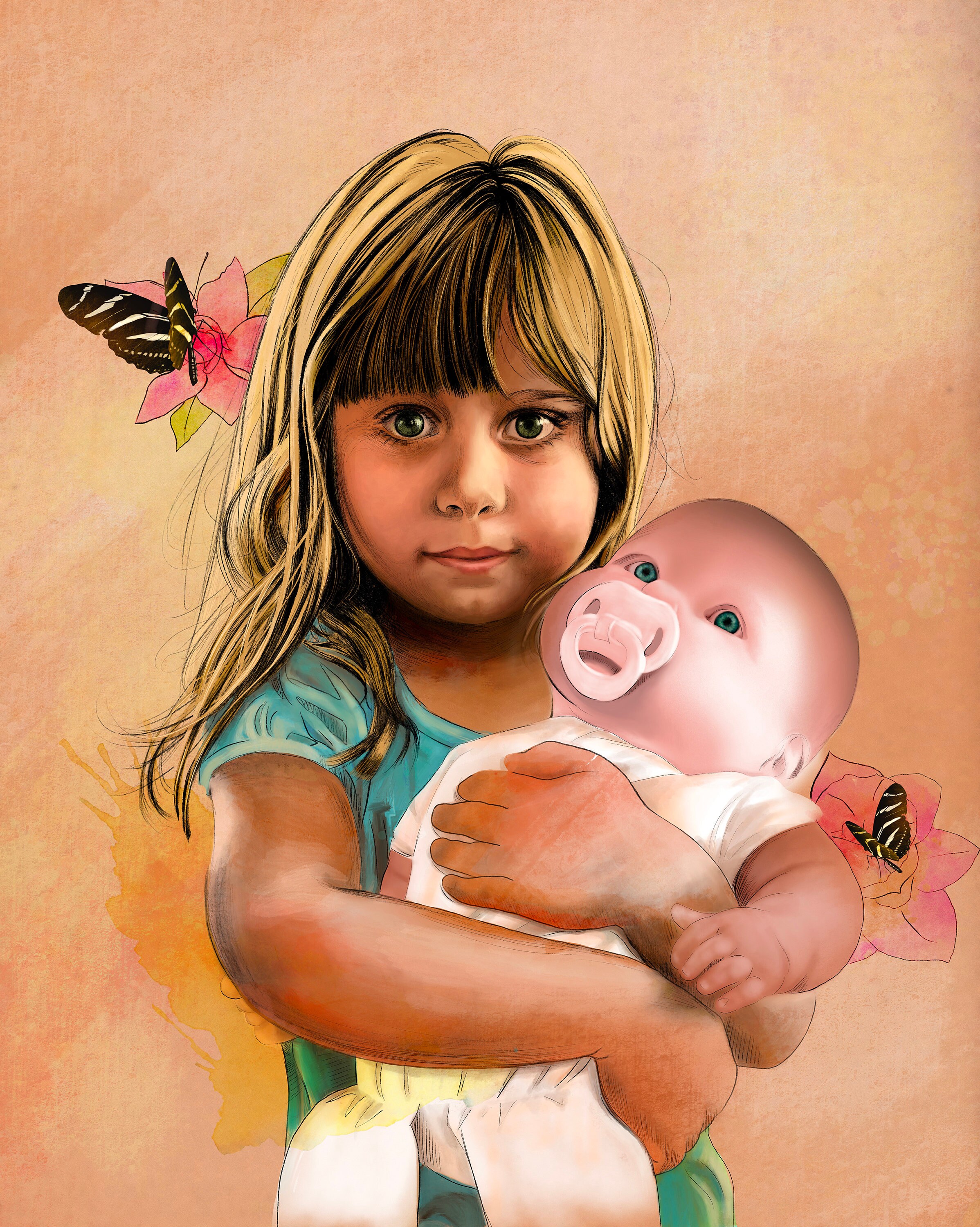 Custom Digital Portraits of Children Baby Painting Digital Painting ...