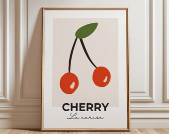 Cherries Wall Art, Cherry Poster Kitchen Decor, Funky Fruit Poster ...