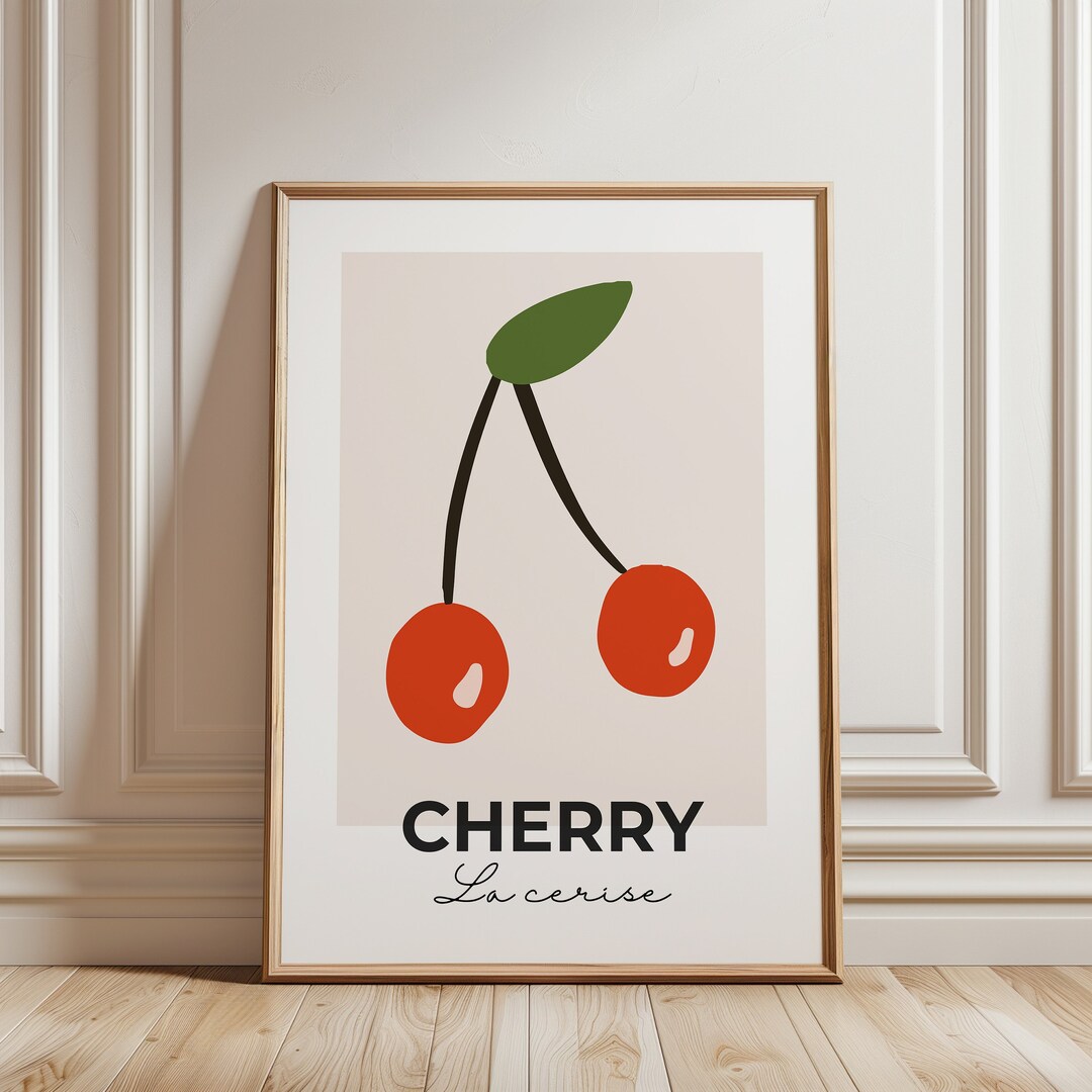 Cherries Wall Art, Cherry Poster Kitchen Decor, Funky Fruit Poster ...