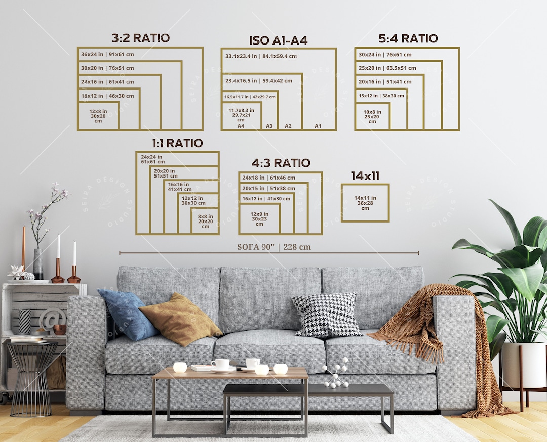 Landscape Wall Art Size Guide, Standard Frame Sizes Guide, Living Room ...