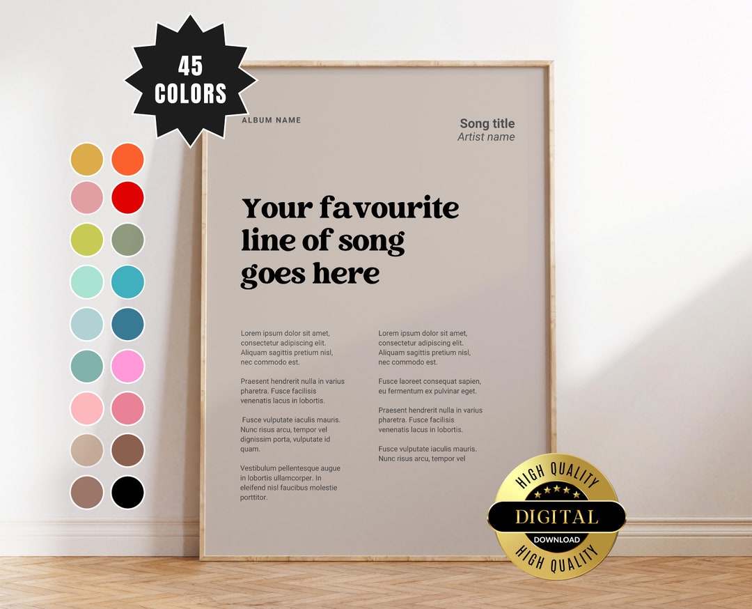 Custom Song Lyric Print, Personalized Lyric Print, Lyric Poster, Lyric ...