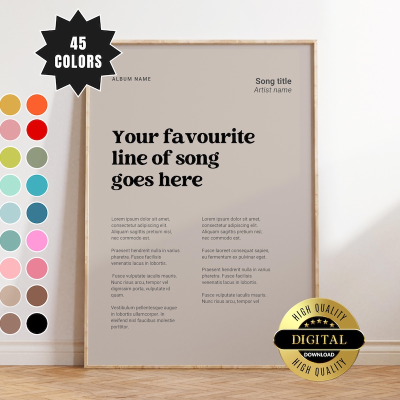 Song Lyrics Poster - Etsy