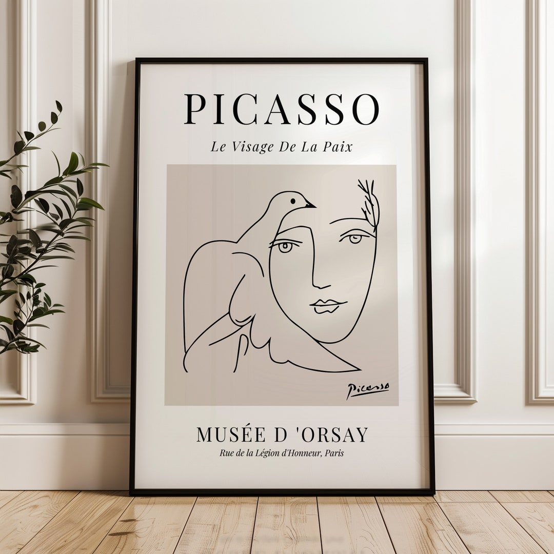 Picasso Exhibition Vintage Line Art Poster With Minimalist Line Drawing ...