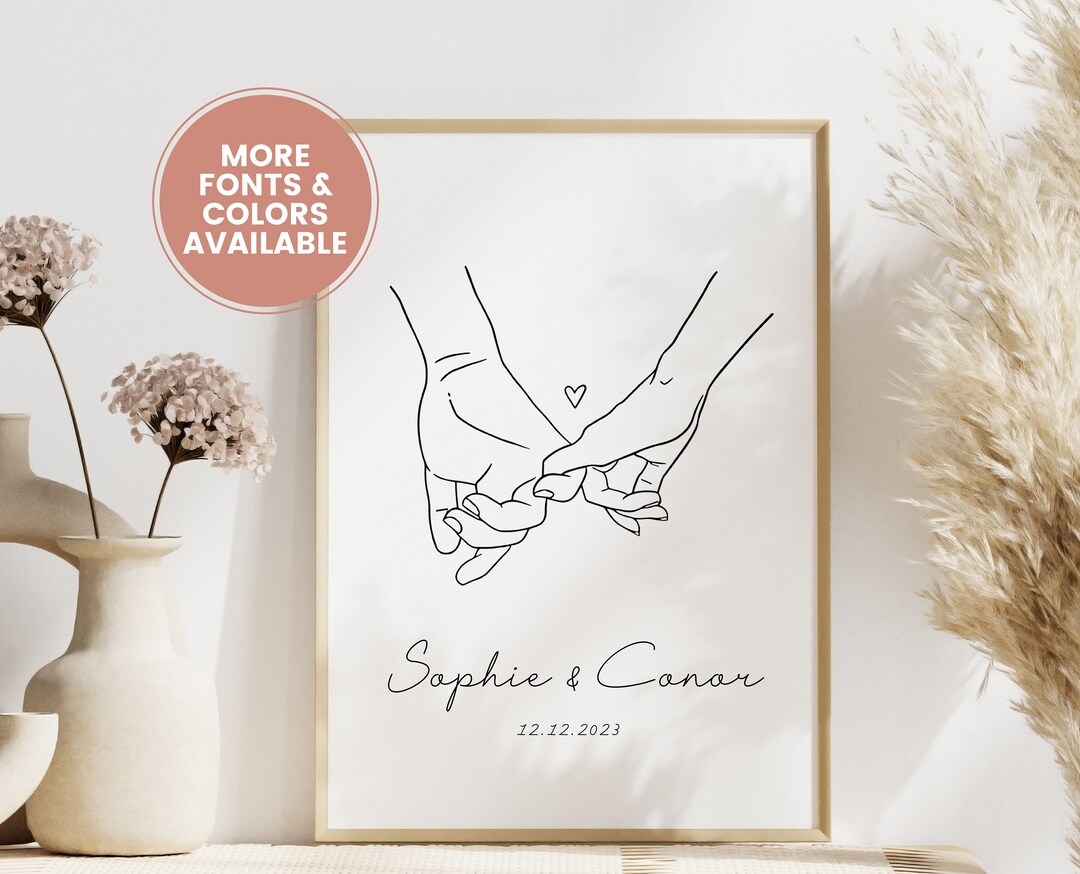 Personalised Holding Hands Print, Couples Gift, Customised Couple Gift ...