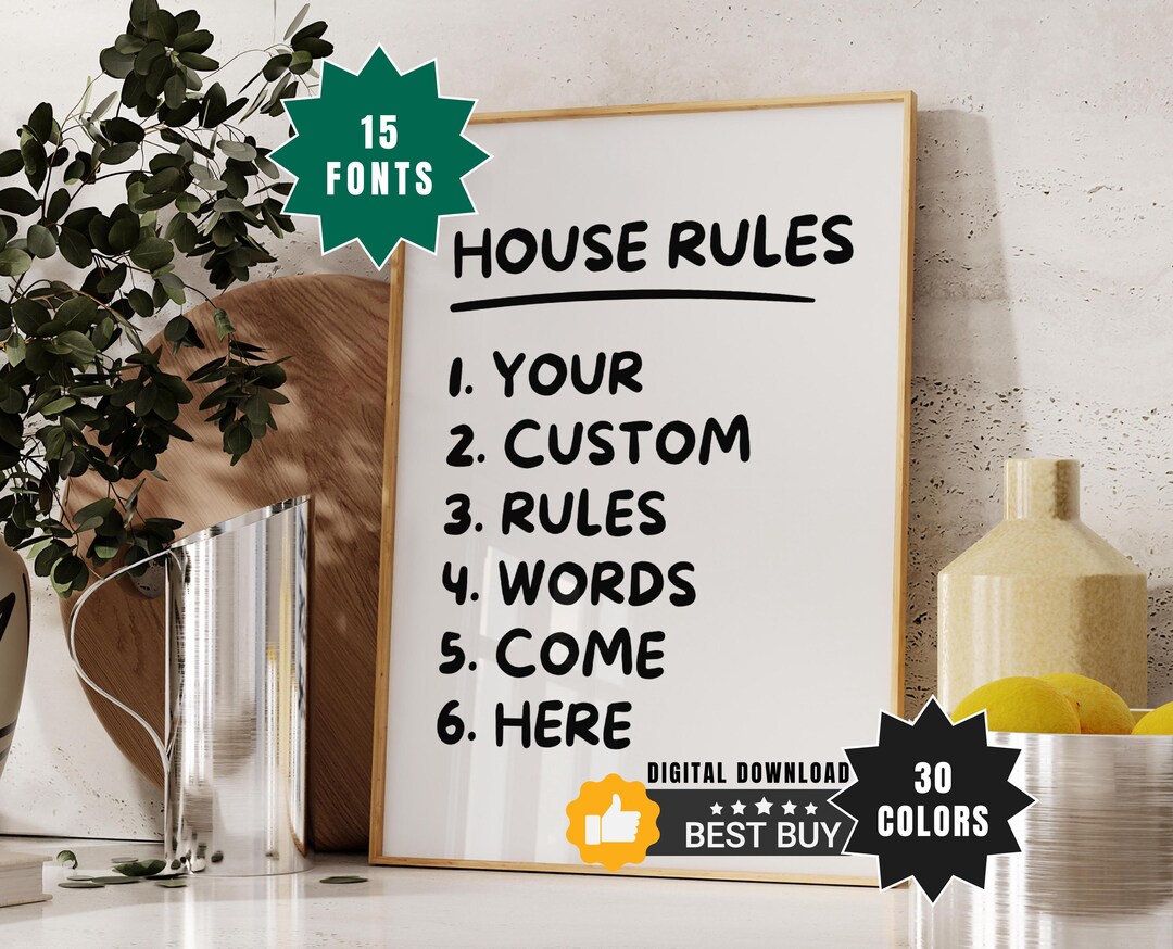 House Rules Poster, Personalized House Rules Print, Retro Poster ...