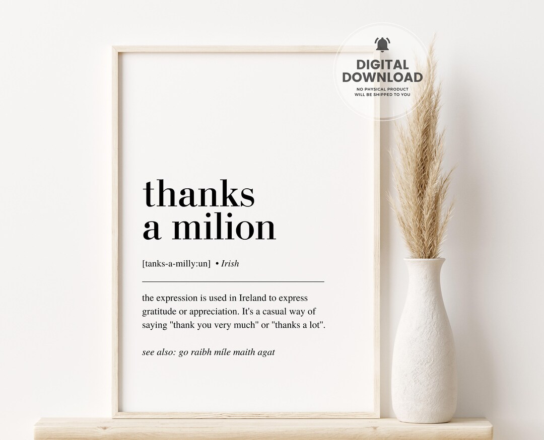 Thanks a Milion Definition Print, Irish Print, Irish Home Decor ...