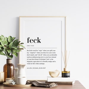 Feck Definition Print, Irish Print, Irish Home Decor, Ireland Print ...