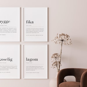 Hygge, Fika, Lagom, Koselig - Set of 4 Prints, Scandinavian Wall Art ...