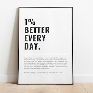 1% Better Every Day, Motivational Quote Wall Art, Office Prints, Office ...