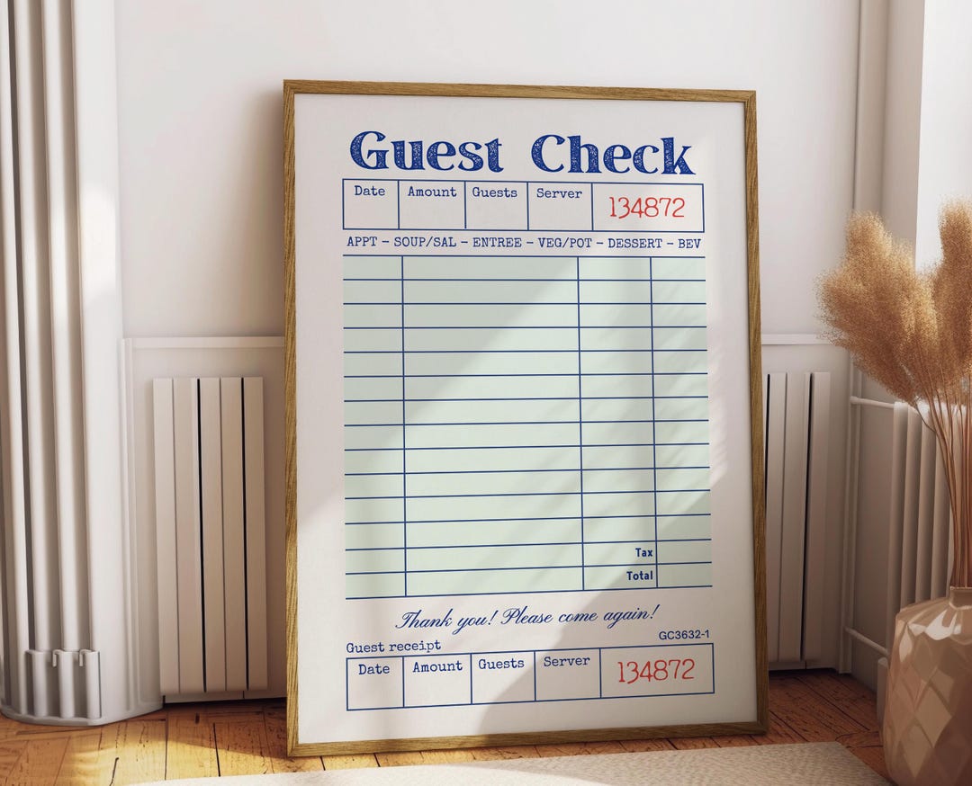 Blank Guest Check Art Print, Trendy Wall Art, Guest Check Print ...