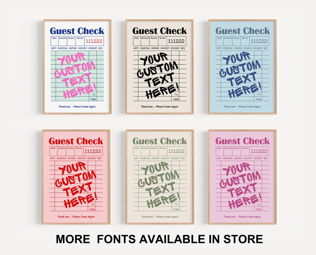 Custom Guest Check Art Print, Trendy Wall Art, Digital Download, Guest ...