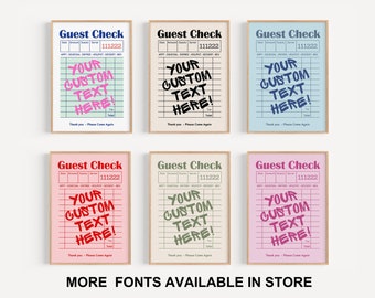Custom Guest Check Art Print, Trendy Wall Art, Guest Check Print ...