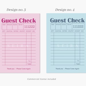 Blank Guest Check List, Guest Check Print, Guest Check Mockup ...