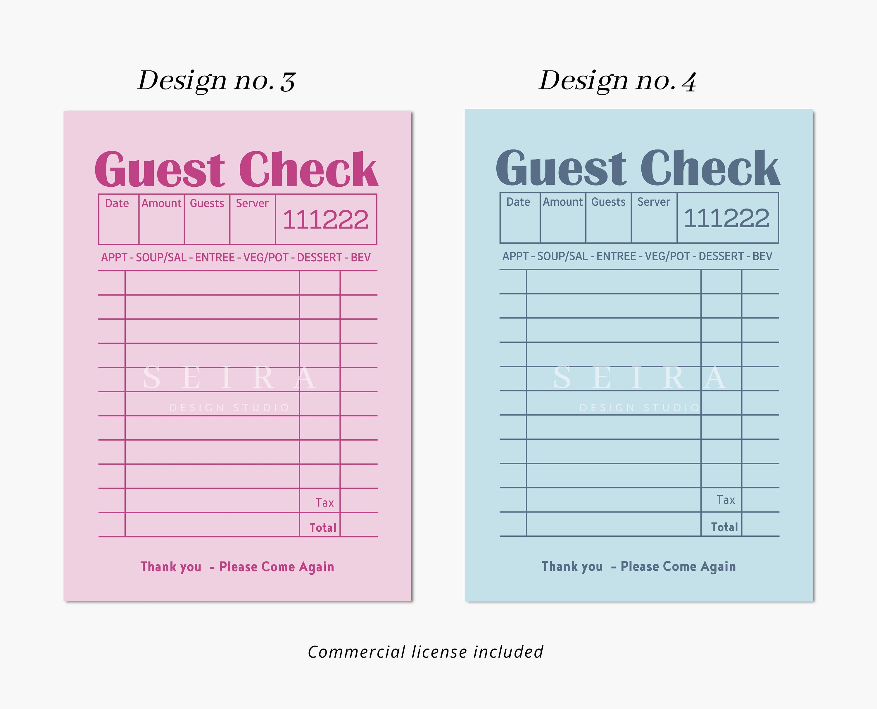 Blank Guest Check List, Guest Check Print, Guest Check Mockup ...