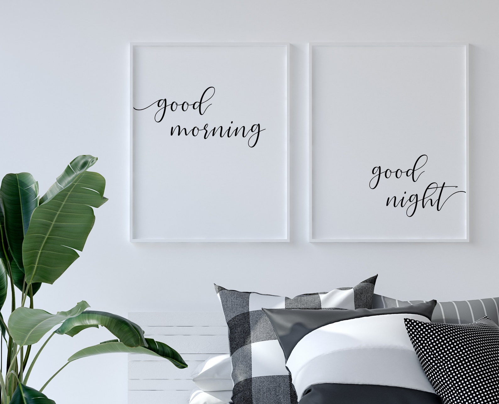 Good Morning Good Night Print, Set of 2 Prints, Bedroom Quote Prints ...