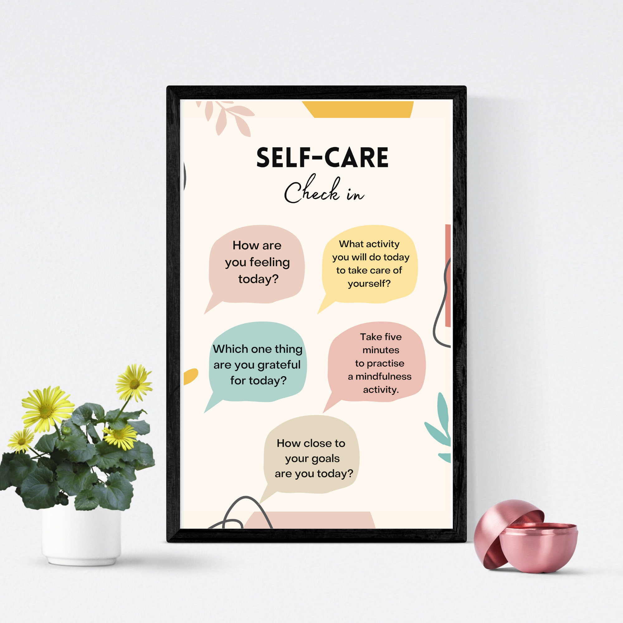 Self Care Check in Art | Self Care Printable | Printable Art | Office ...