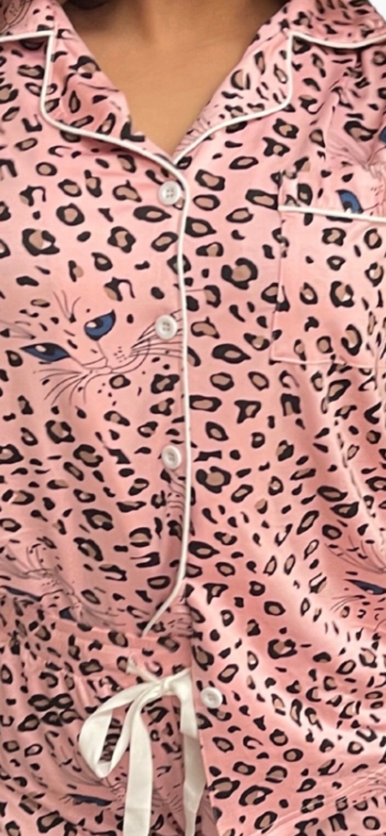 Teen Short Pajama Set, Bamboo Shorty PJ Short Set in Pink Leopard Print ...