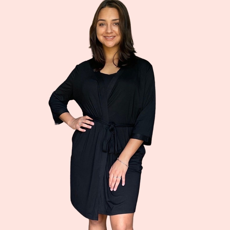 Women’s Robes Soft Lightweight Bamboo Robe With Pockets Black Menopause ...