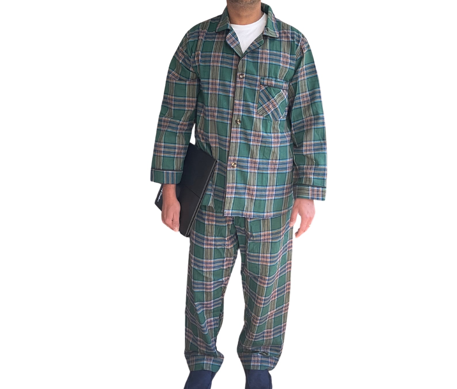 Adaptive Flannel Pajamas for Men: Easy Open Velcro, Green Tartan Plaid ...