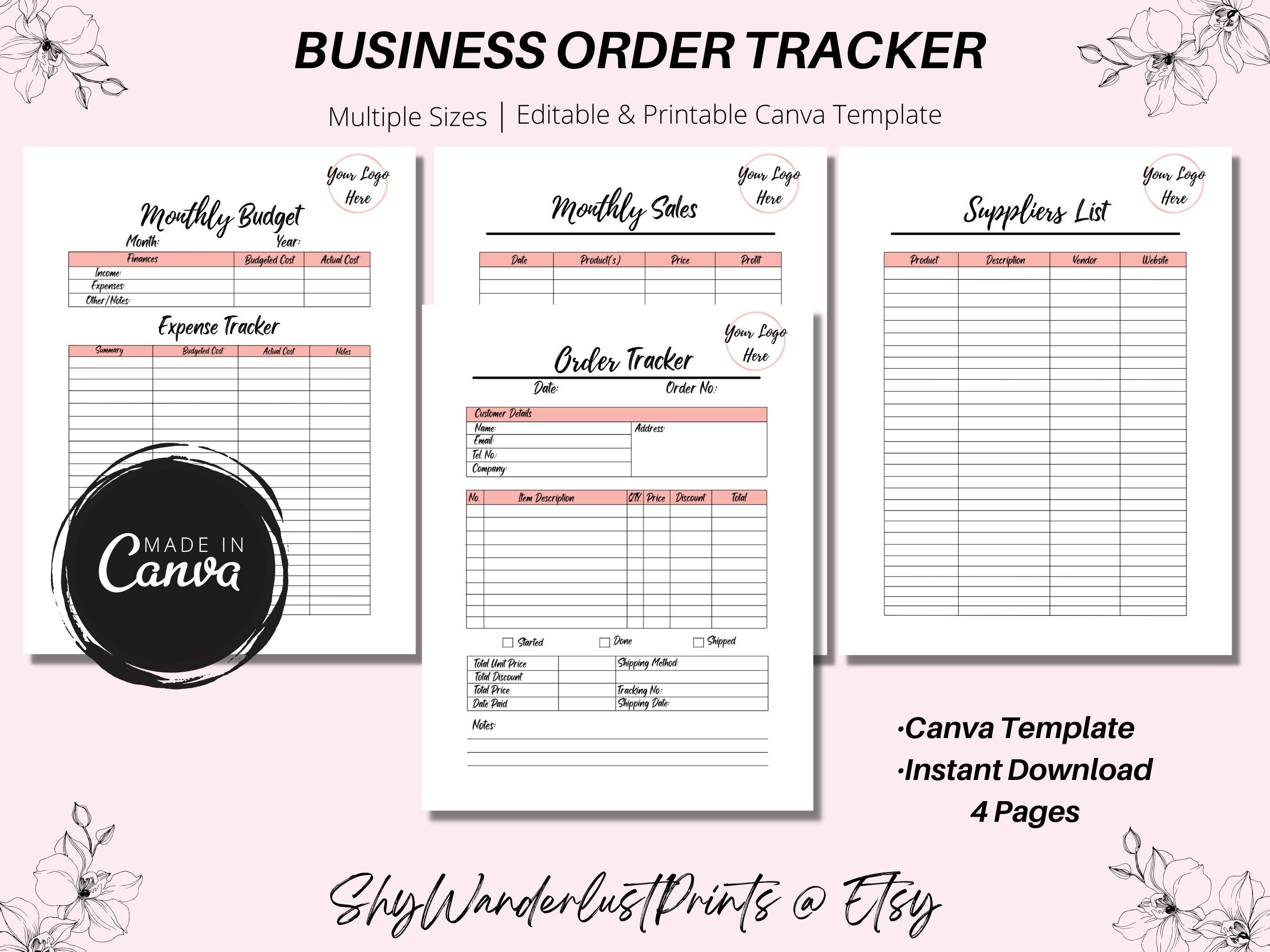Order Tracker Form Template, Order Log, Order Tracker, Expense Tracker ...