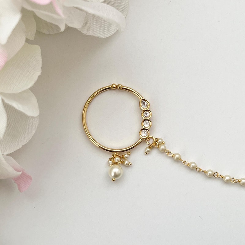 Kundan and Pearl Nose Stud - Etsy
