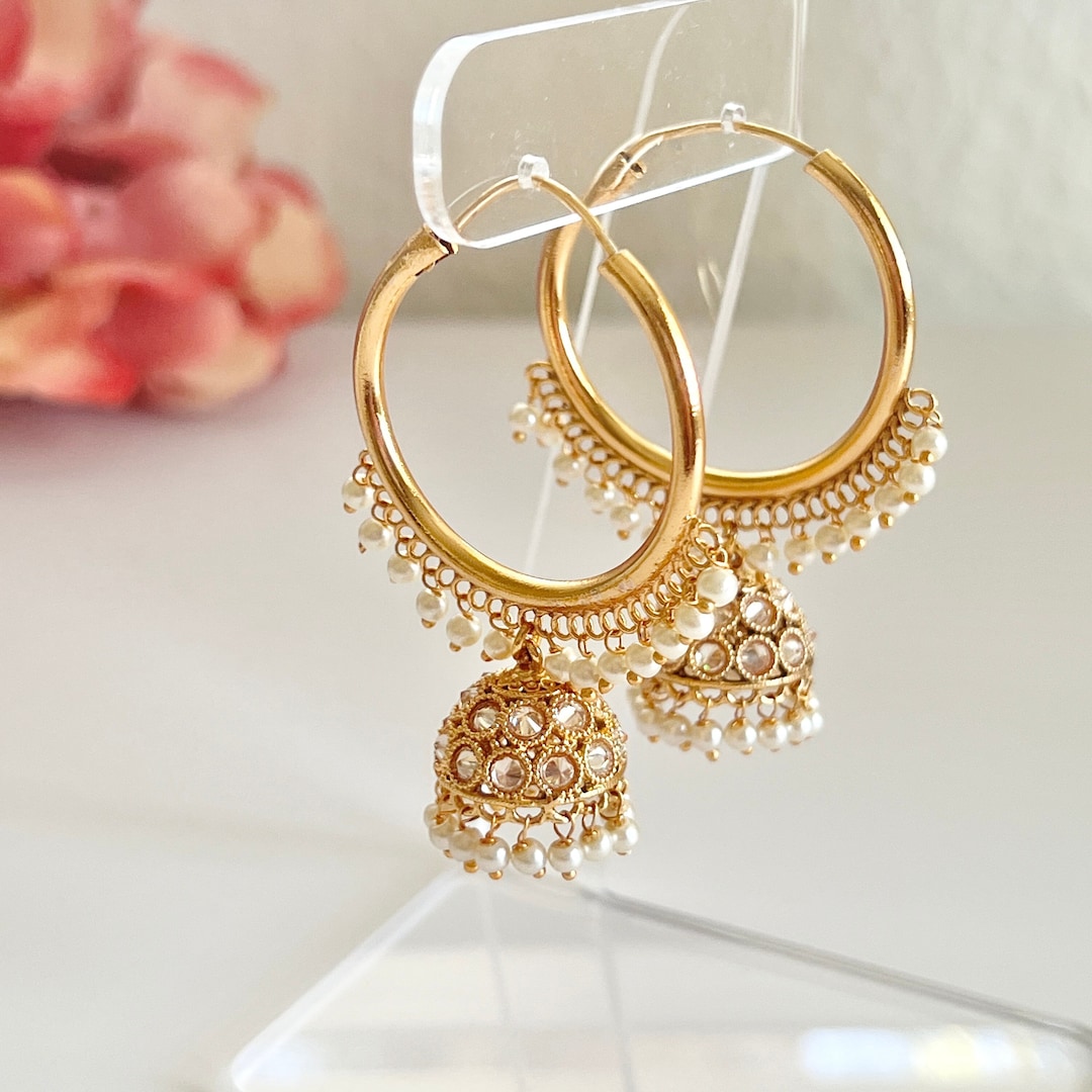 Polki Jhumka Earrings Gold Hoop Earrings Indian Earrings Pearl Hoop ...