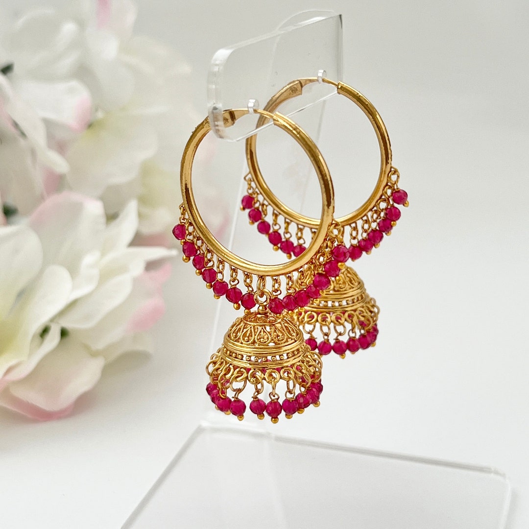 Gold Jhumka Earrings Gold Hoop Earrings Indian Earrings Pearl Hoop ...