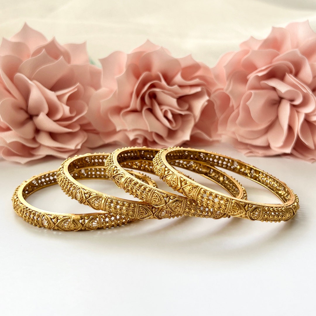 Matte Gold Bangles Temple Jewelry Bridal Wedding Jewelry South Asian ...