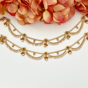 Gold Kundan Moti Pearl Anklet Payal Temple Anklet Payal Jhanjran Panjeb ...