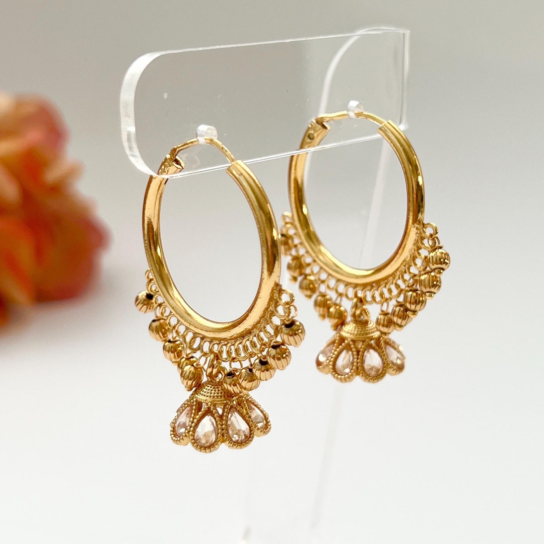 Small Gold Indian Jhumka Earrings Temple Indian Earrings Pearl Jhumka ...
