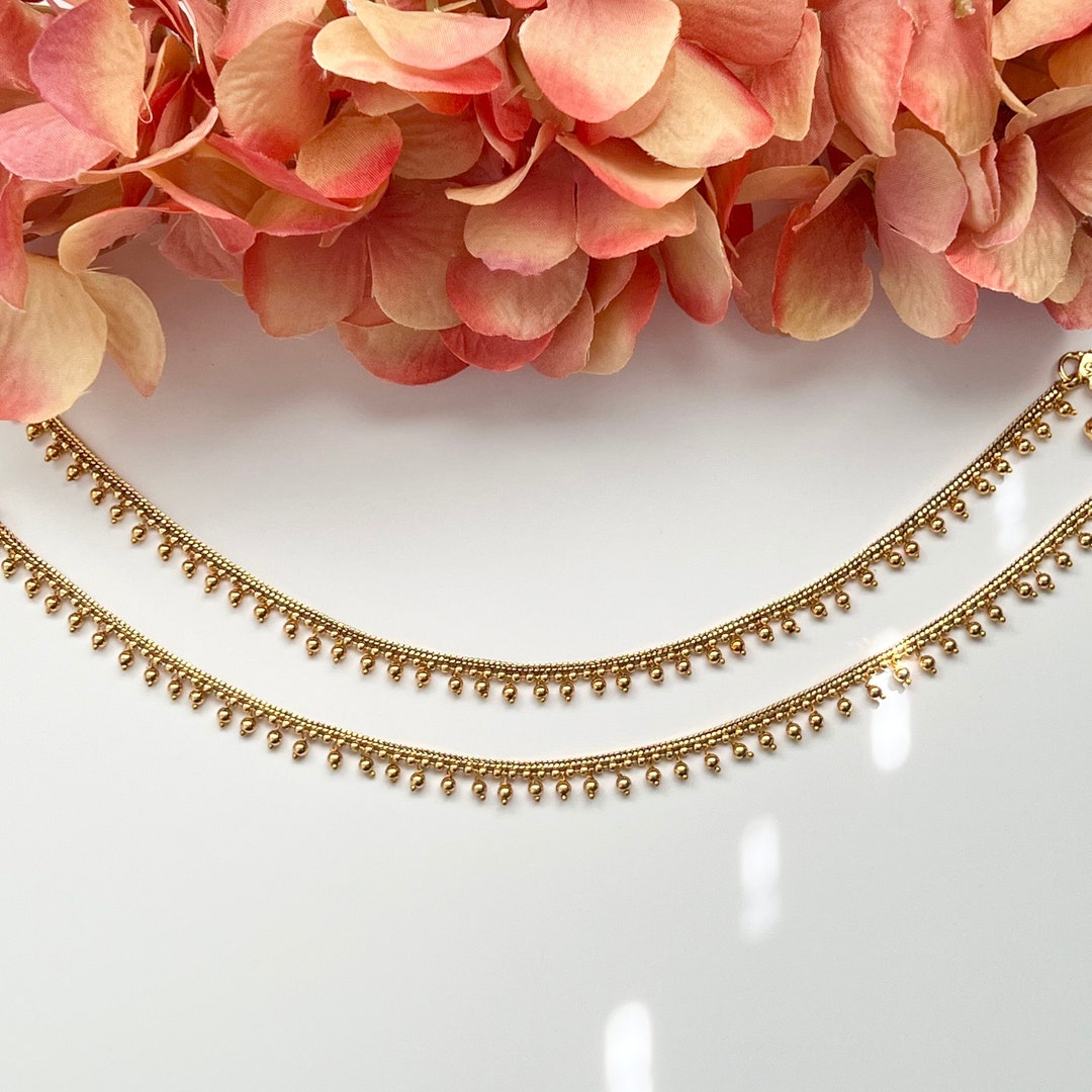 Gold Pearl Anklet Payal Temple Anklet Payal Jhanjran Panjeb Boho Anklet ...