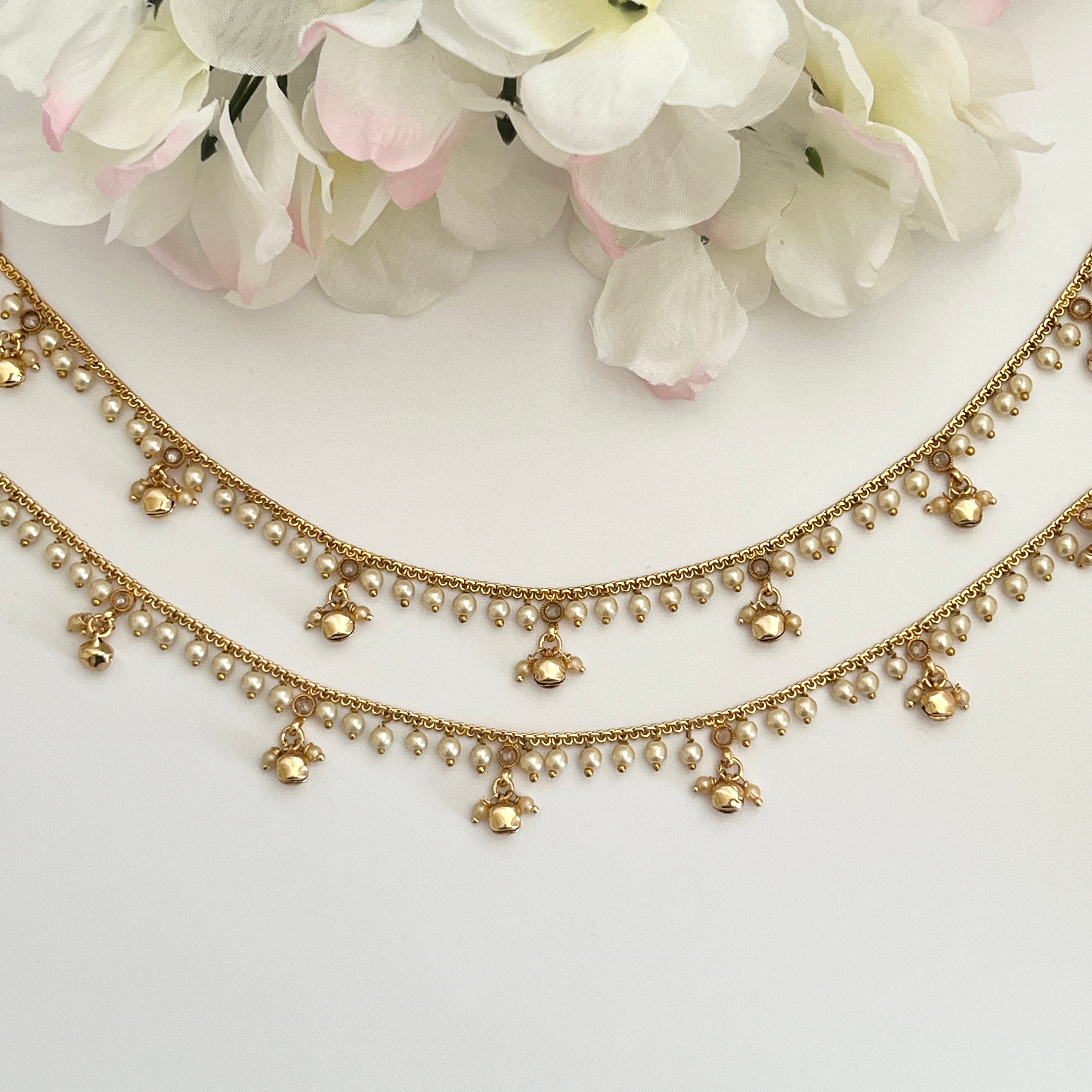 Traditional Gold Moti Anklet Payal Simple Pearl Temple Anklet Payal ...